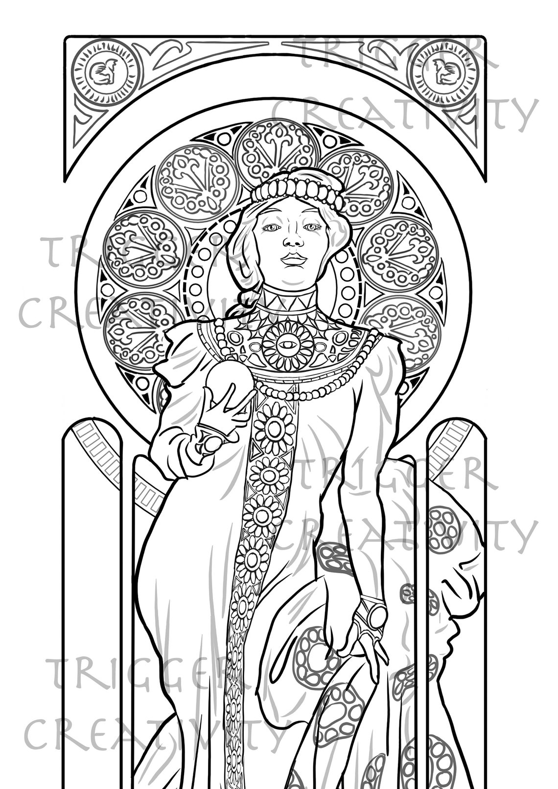 EMPRESS COLOURING PAGE Art Nouveau Printable Colouring Adults Children ...