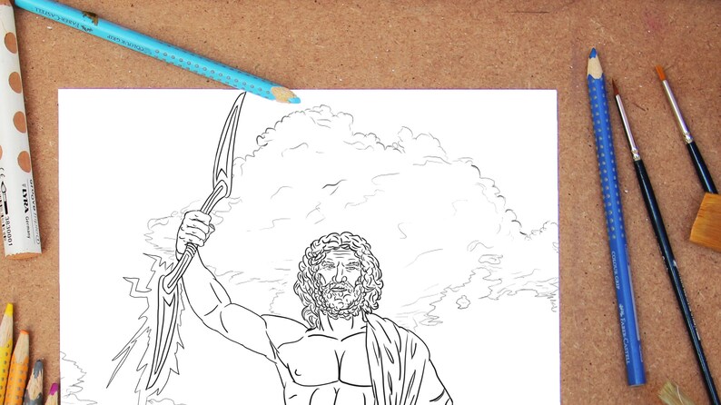 ZEUS COLORING PAGE Printable Colouring Adults Children Lineart Stress ...