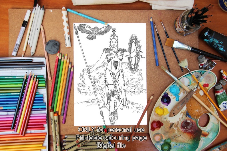 ATHENA COLORING PAGE Printable Colouring Adults Children Lineart Stress ...
