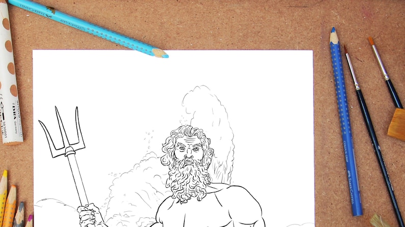 POSEIDON COLORING PAGE Printable Colouring Adults Children Lineart ...