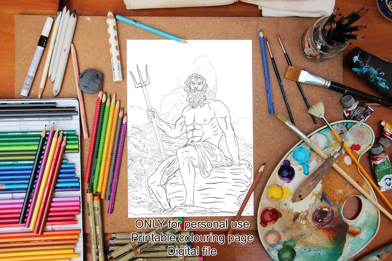 POSEIDON COLORING PAGE Printable Colouring Adults Children Lineart ...