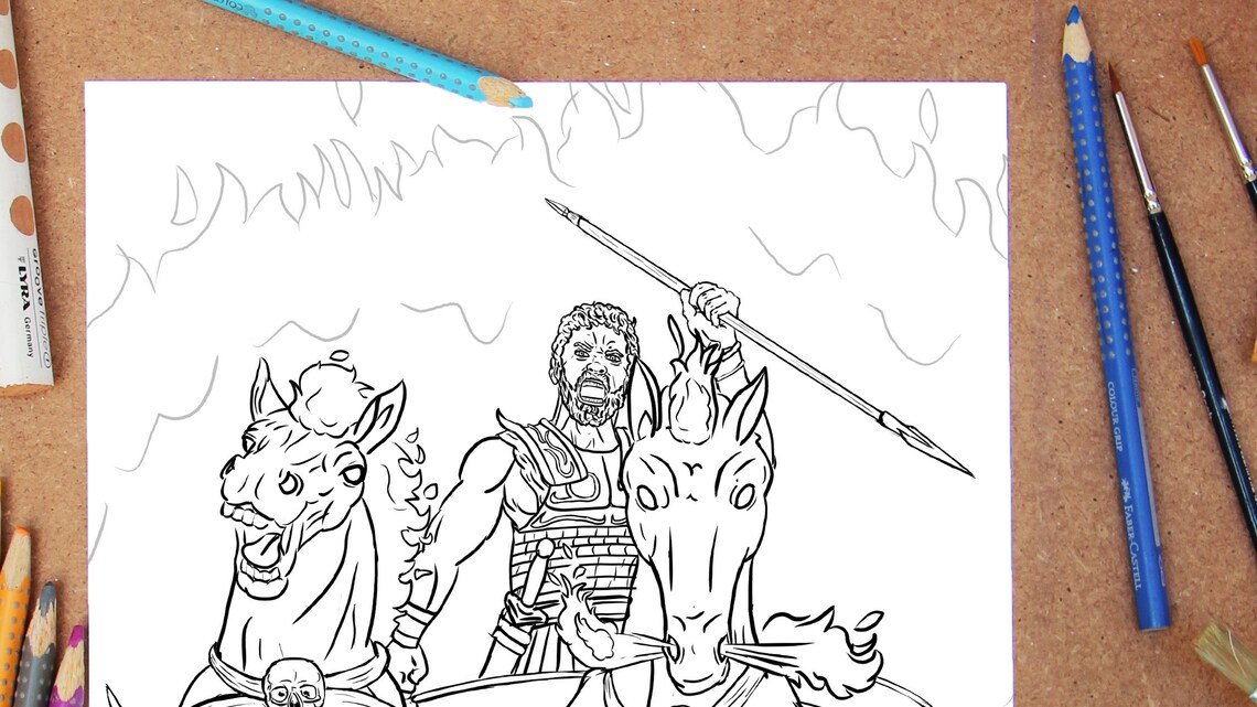 ARES COLORING PAGE Printable Colouring Adults Children Lineart Stress ...