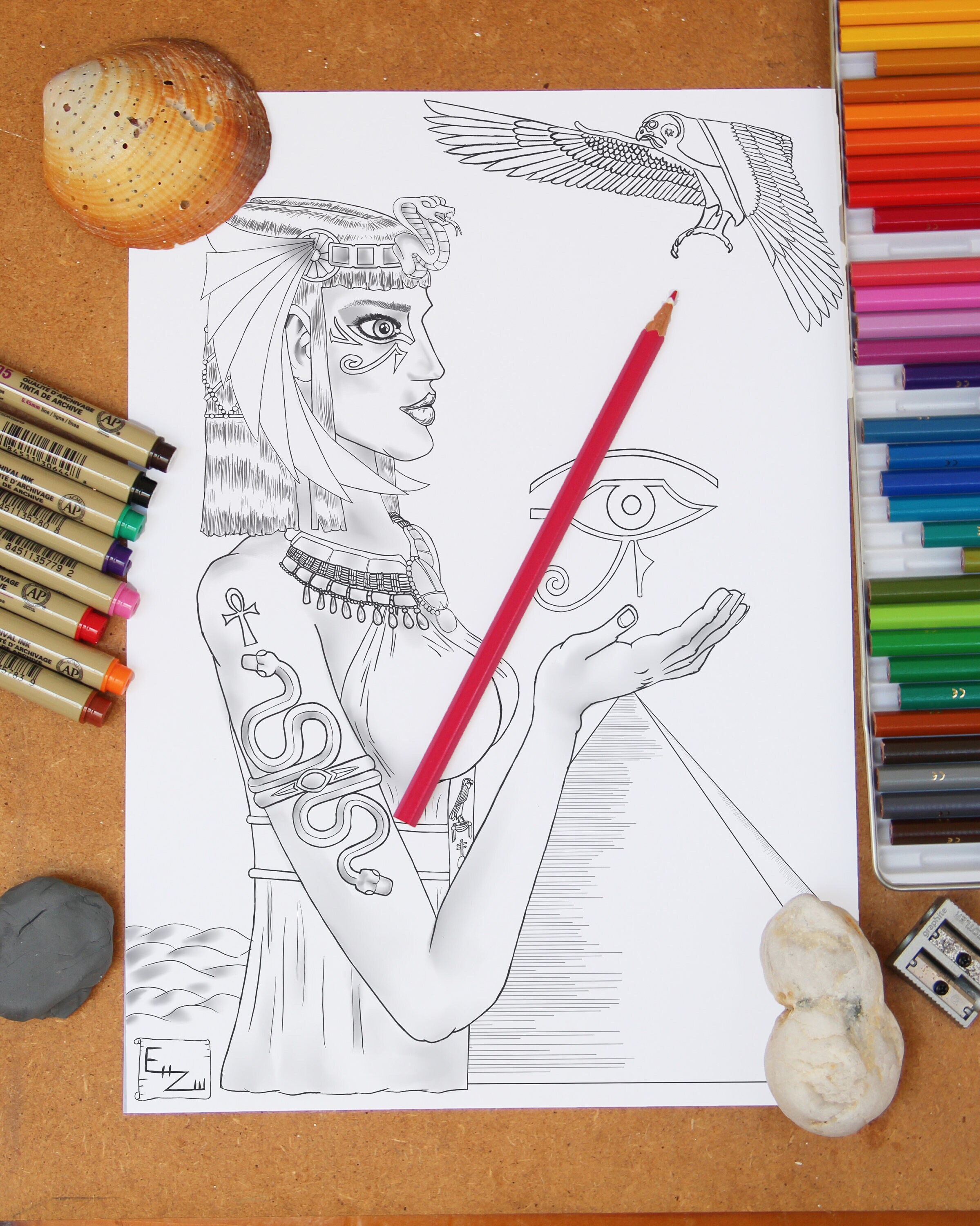 EGYPTIAN PRINCESS - QUEEN - Coloring Page Printable Colouring Adults ...