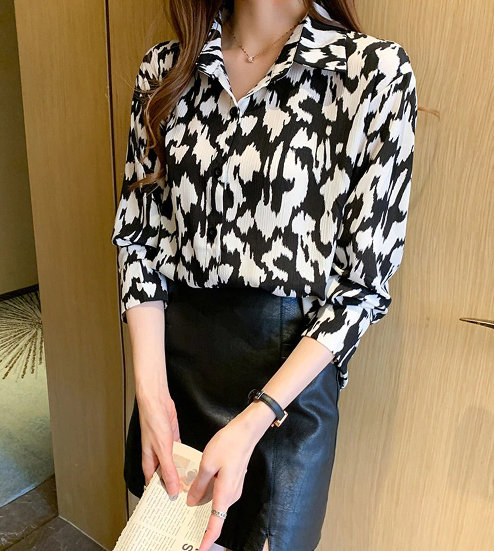 LEOPARD Print Women Blouse Office Top Spring Long Sleeve - Etsy