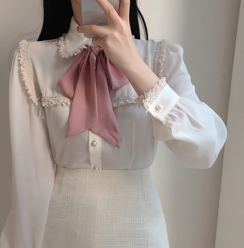 PREPPY Bow Tie School Girl Top Style Vintage Design Button - Etsy UK