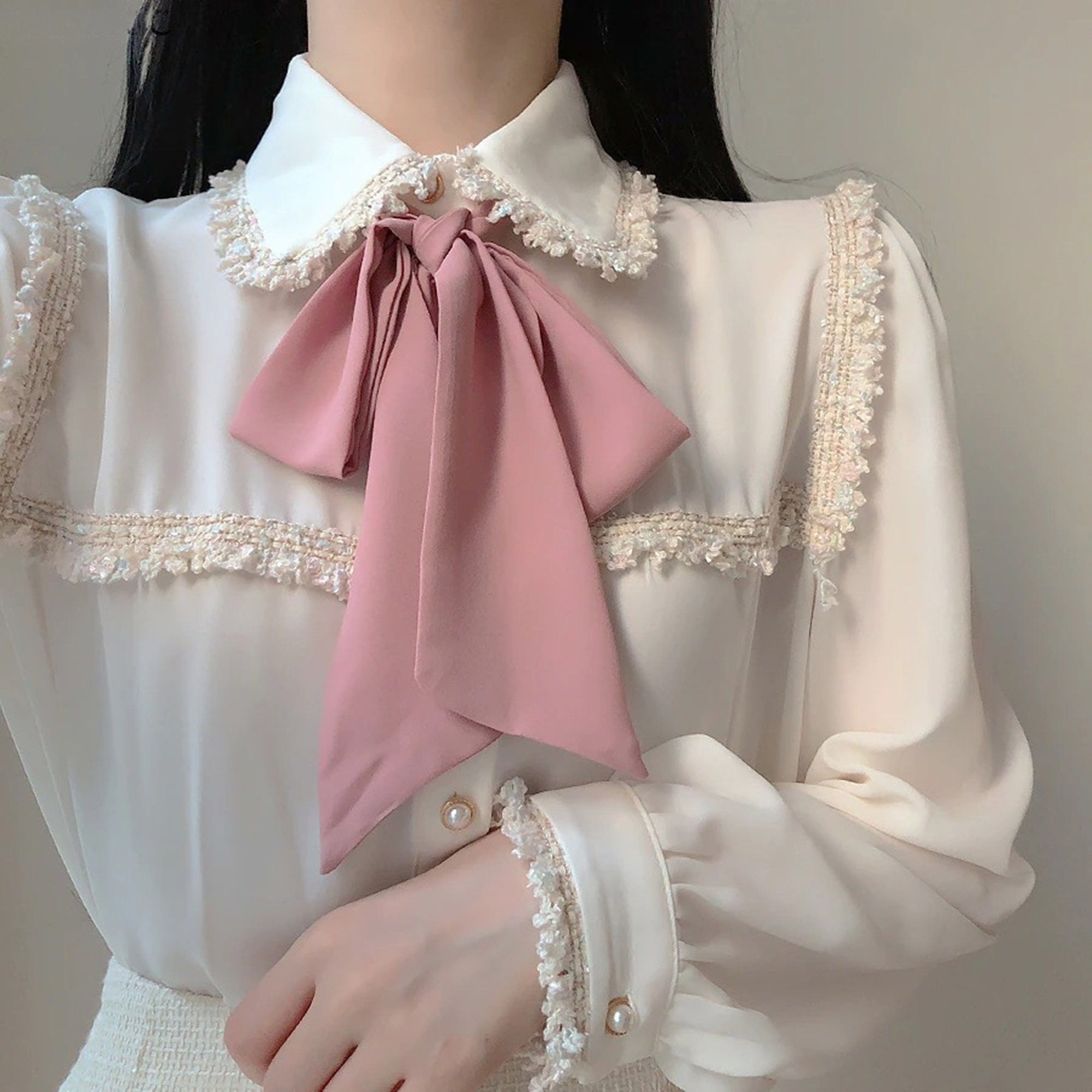PREPPY Bow Tie School Girl Top Style Vintage Design Button - Etsy UK