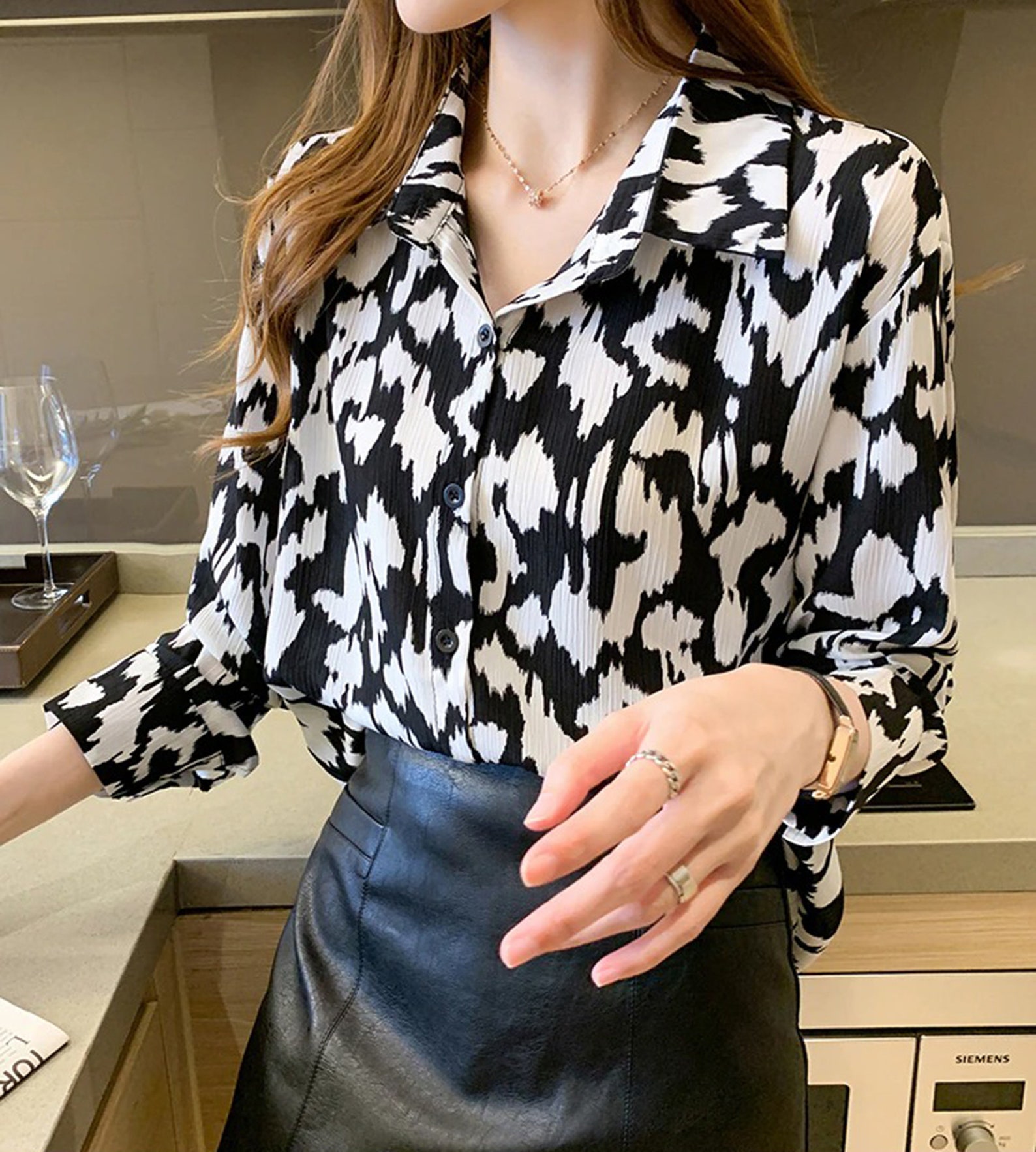 LEOPARD Print Women Blouse Office Top Spring Long Sleeve - Etsy