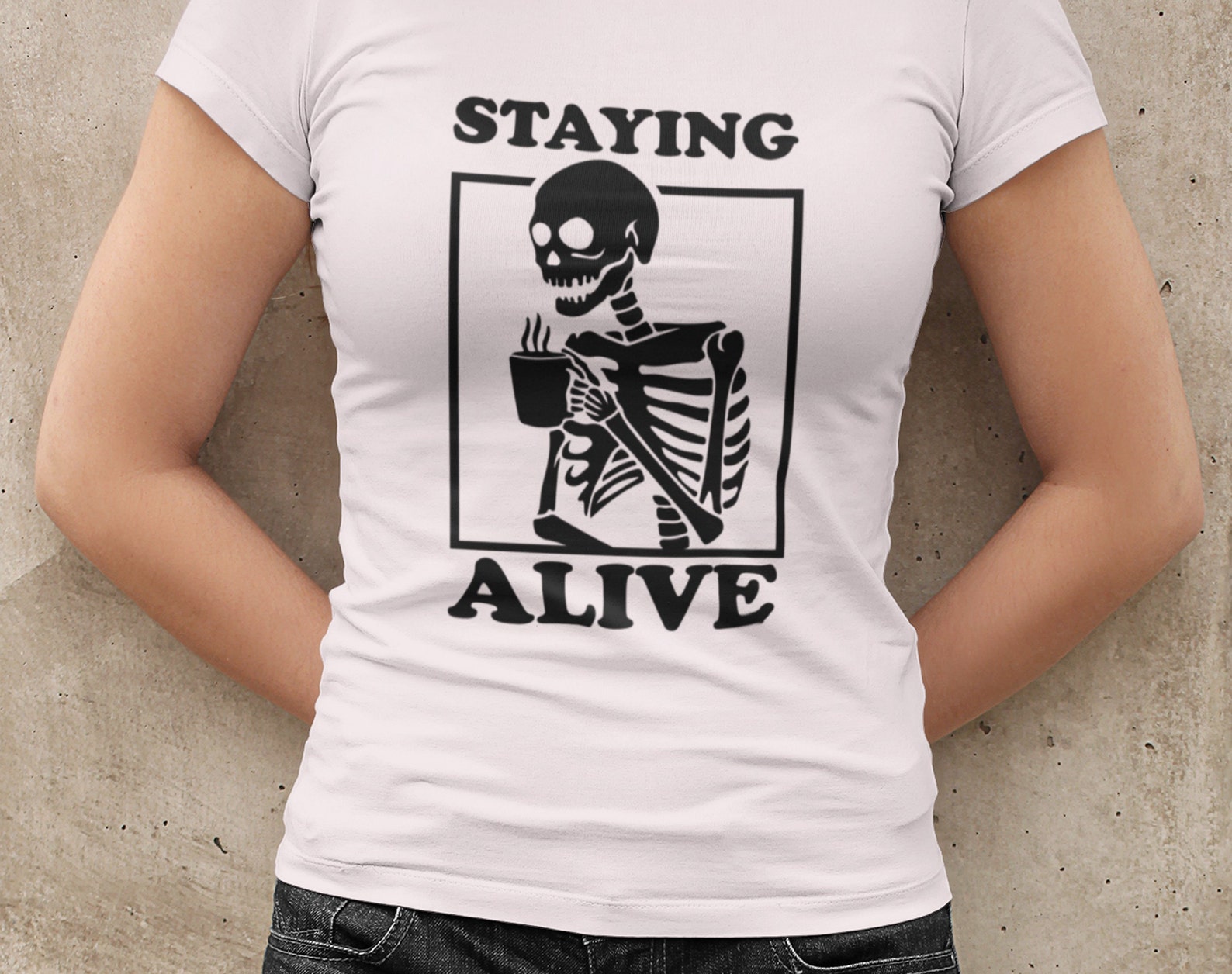 Staying Alive Skeleton Drink Coffee Svg, Coffee Skull Svg, Funny ...