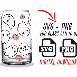 Cute Ghosts Retro Can Glass Wrap Svg ,kawaii Ghosts Faces for 16oz ...