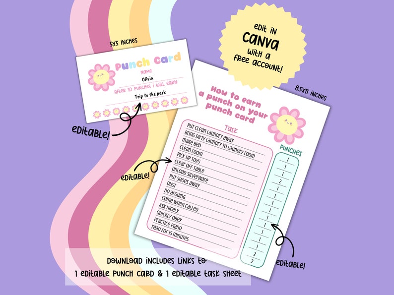 Editable Punch Card for Kids, Printable Punch Card, Printable Reward ...