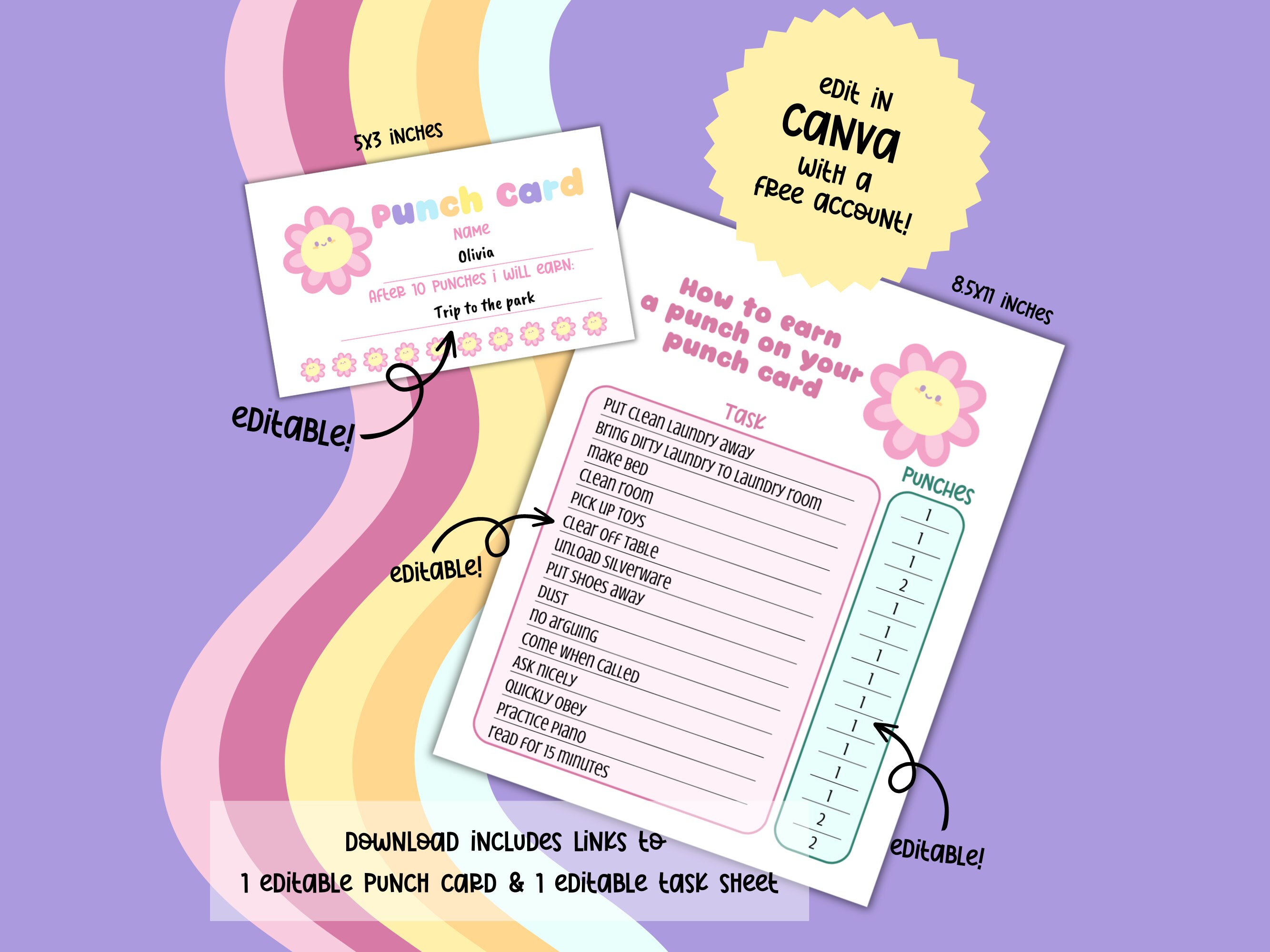 Editable Punch Card for Kids, Printable Punch Card, Printable Reward ...