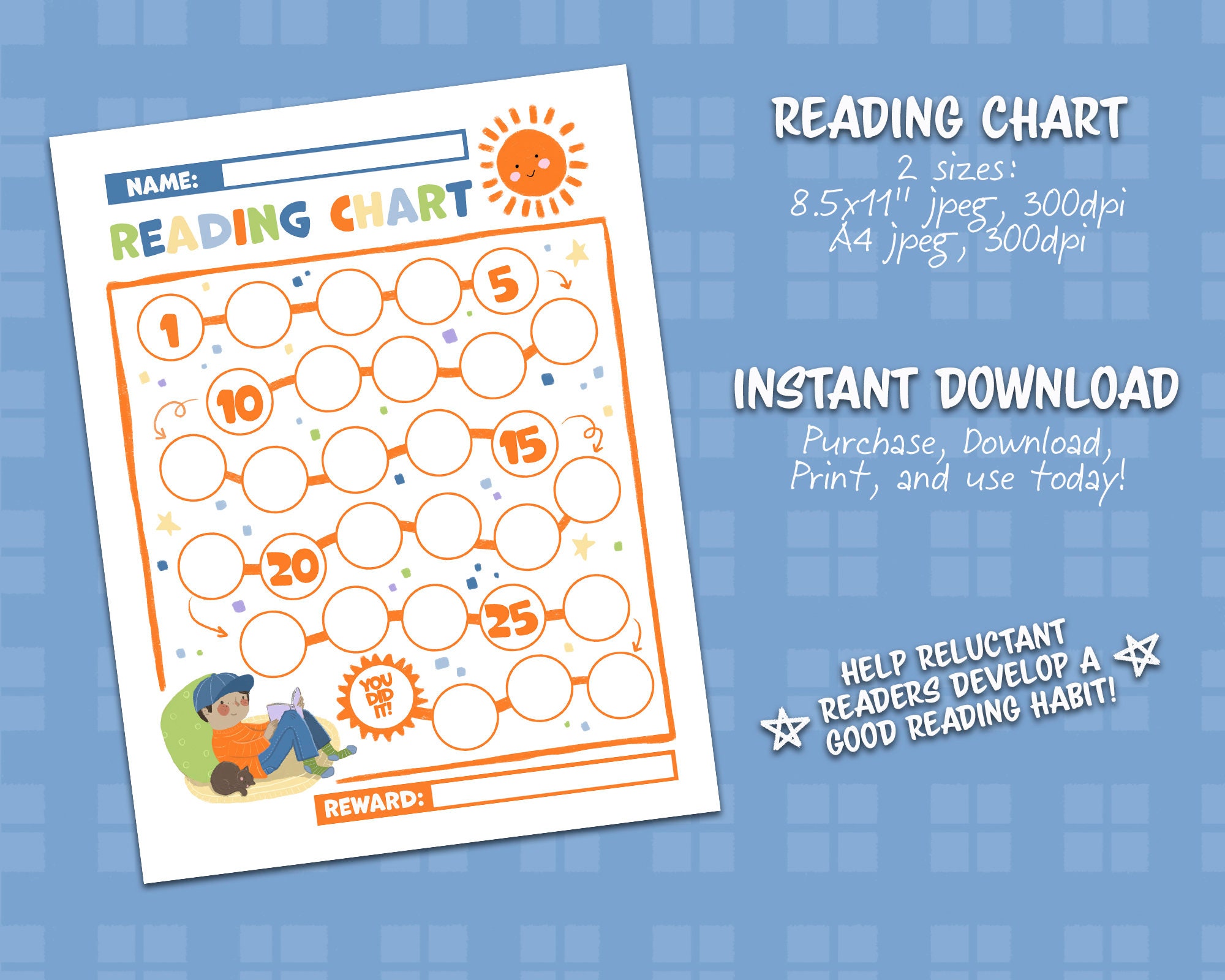 Cute Kid Reading Chart, Simple Reading Chart for Kids, Printable ...