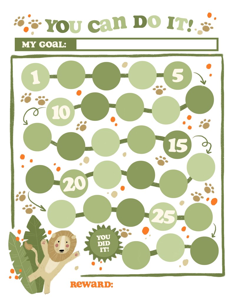 Lion Reward Chart for Kids, Simple Kids Reward Chart, Cute Animal Chart ...