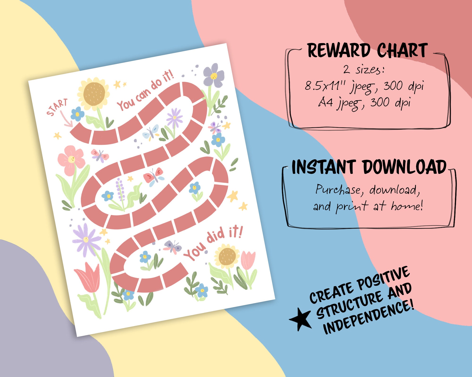 Flower Garden Reward Chart for Kids, Simple Kids Reward Chart - INSTANT ...