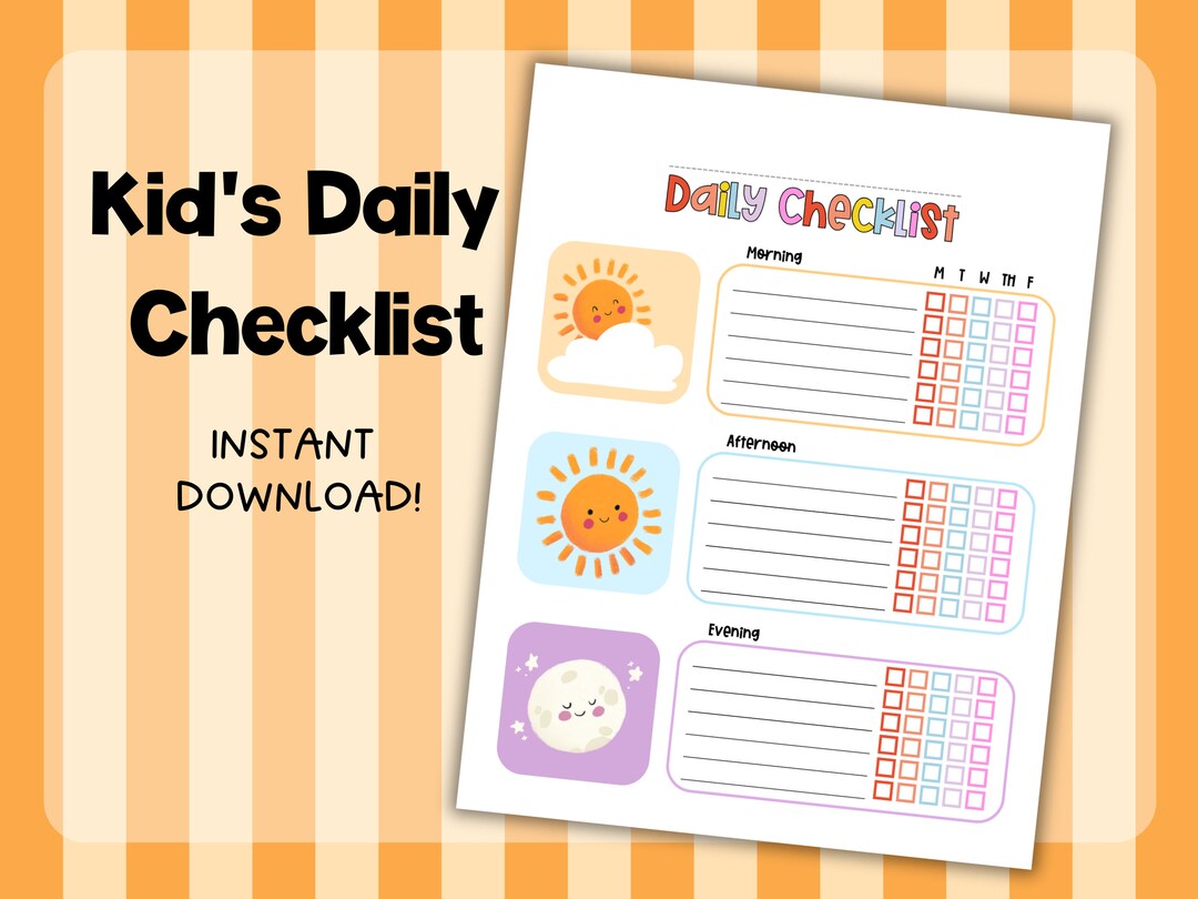 Daily Checklist for Kids, Instant Download, Editable Checklist, Daily ...