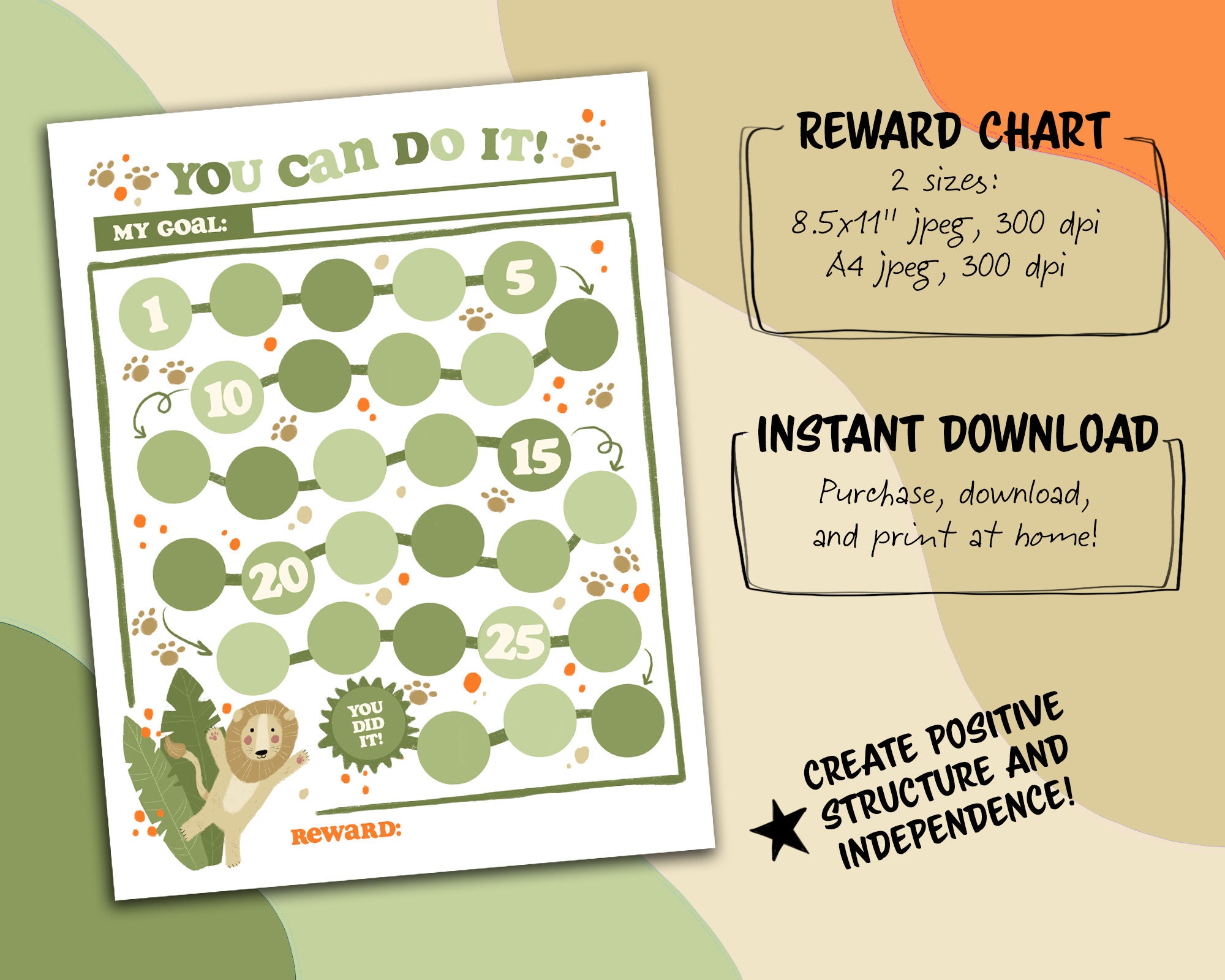 Lion Reward Chart for Kids, Simple Kids Reward Chart, Cute Animal Chart ...