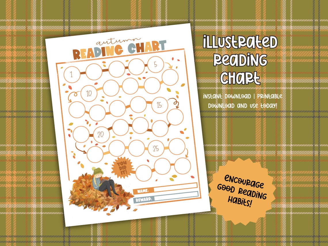 Autumn Kid Reading Chart, Simple Reading Chart for Kids, Illustrated ...