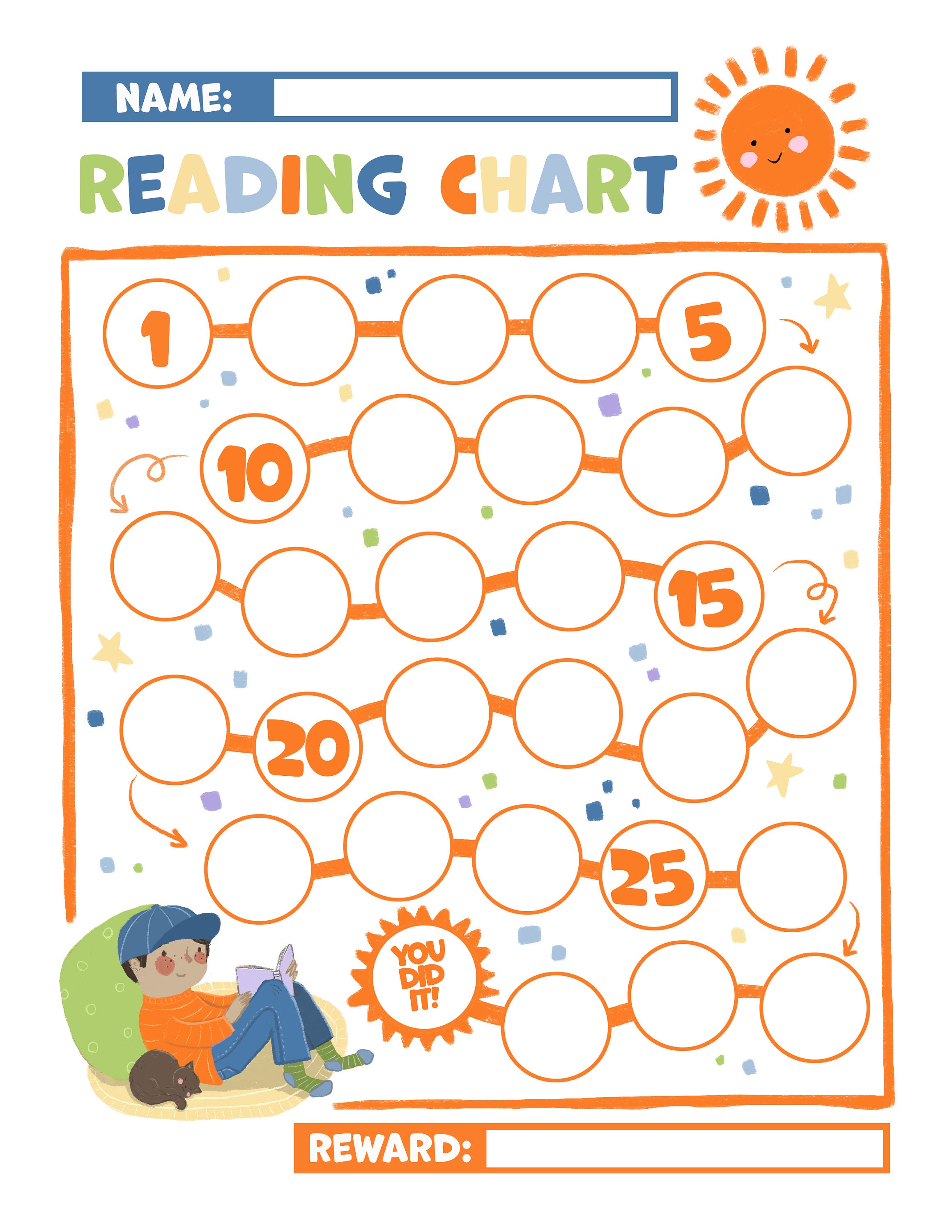 Kids Reading Chart, Cute Printable, Reading Habit Tracker (instant ...