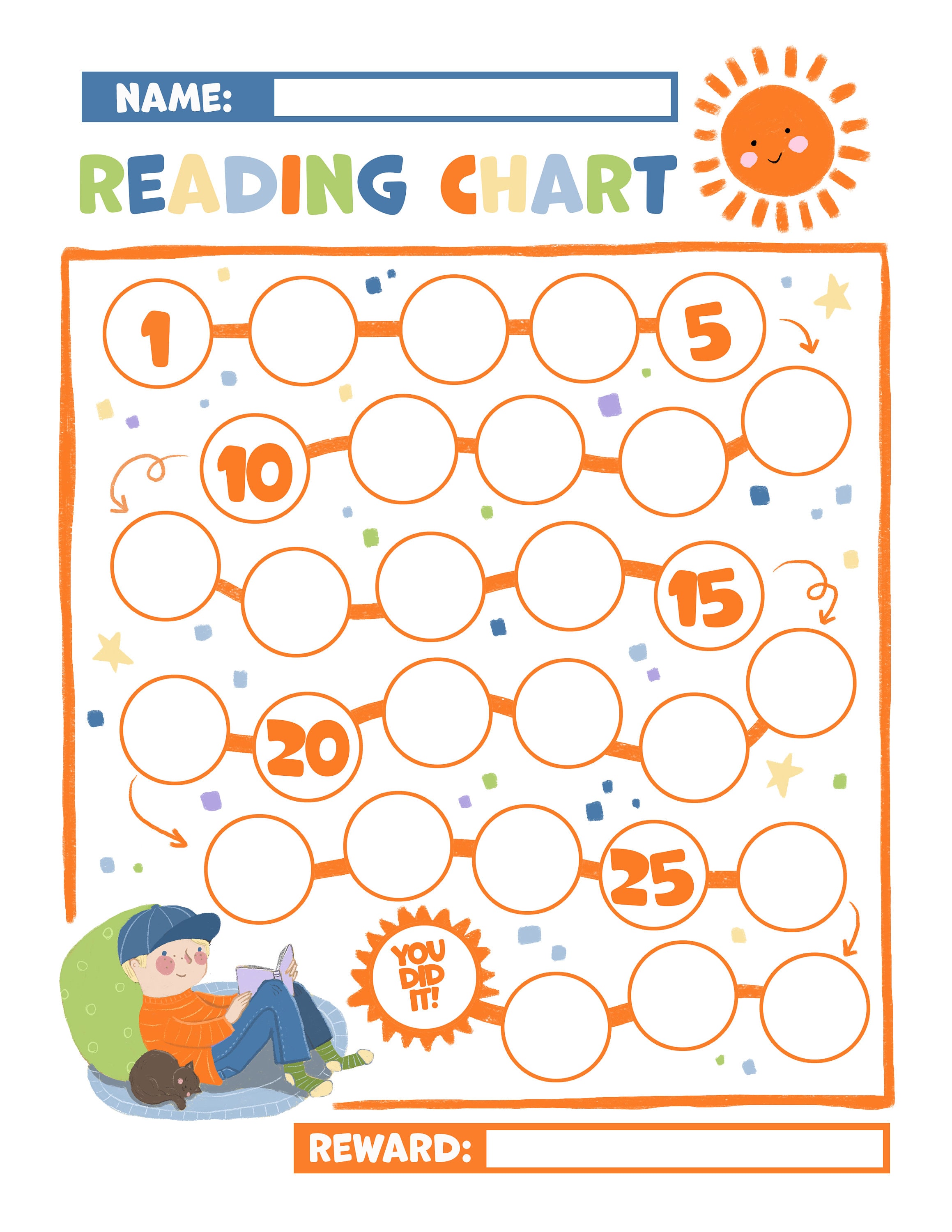 Cute Kid Reading Chart, Simple Reading Chart for Kids, Printable ...