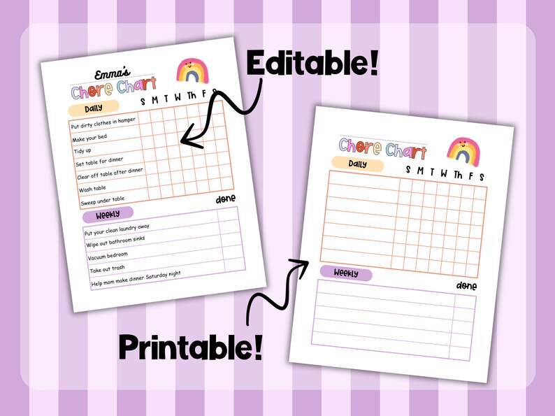 Editable Kids Chore Chart: Responsibility & Routine (digital Download) - Etsy