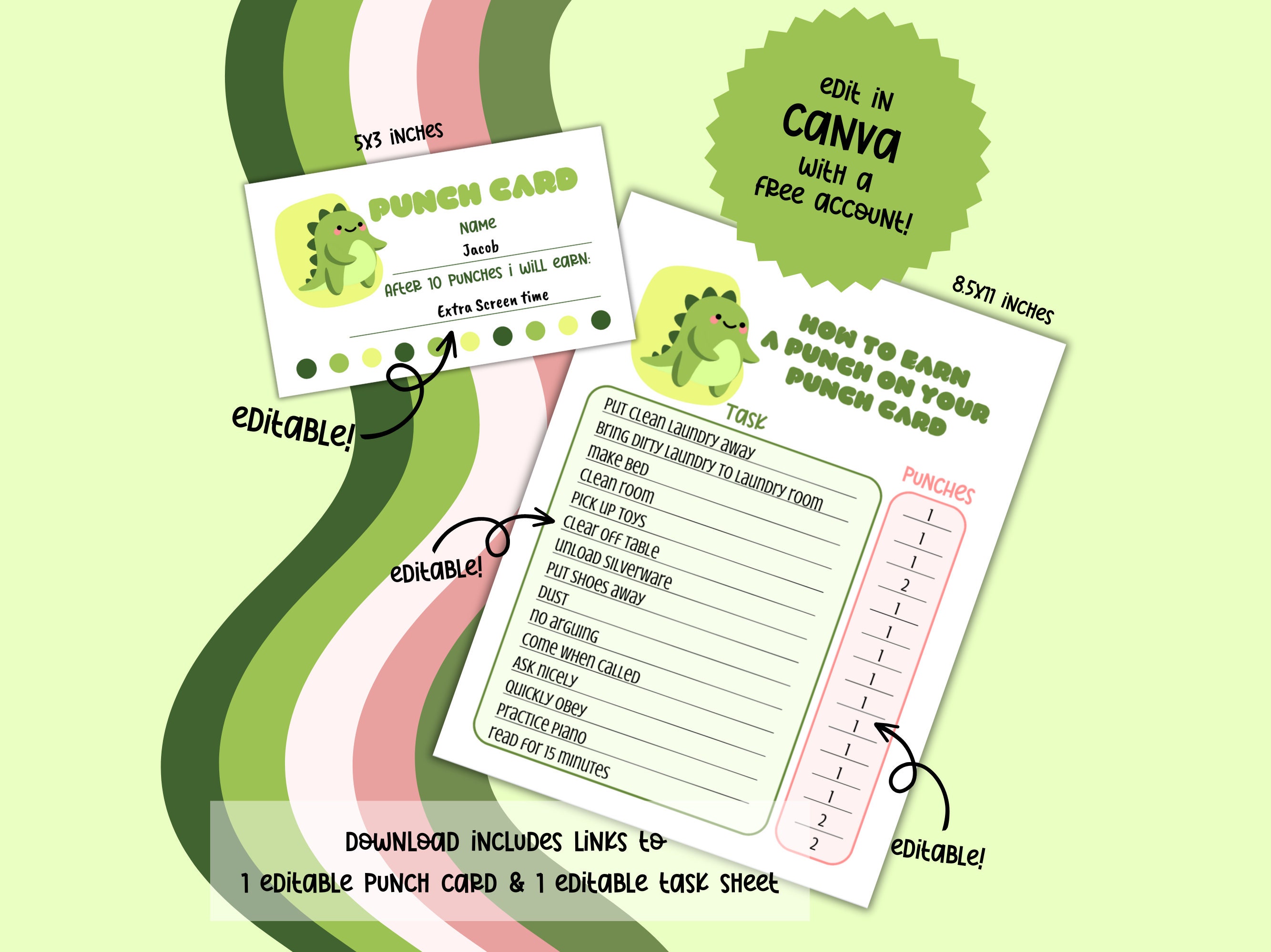 Editable Punch Card for Kids, Printable Punch Card, Printable Reward ...