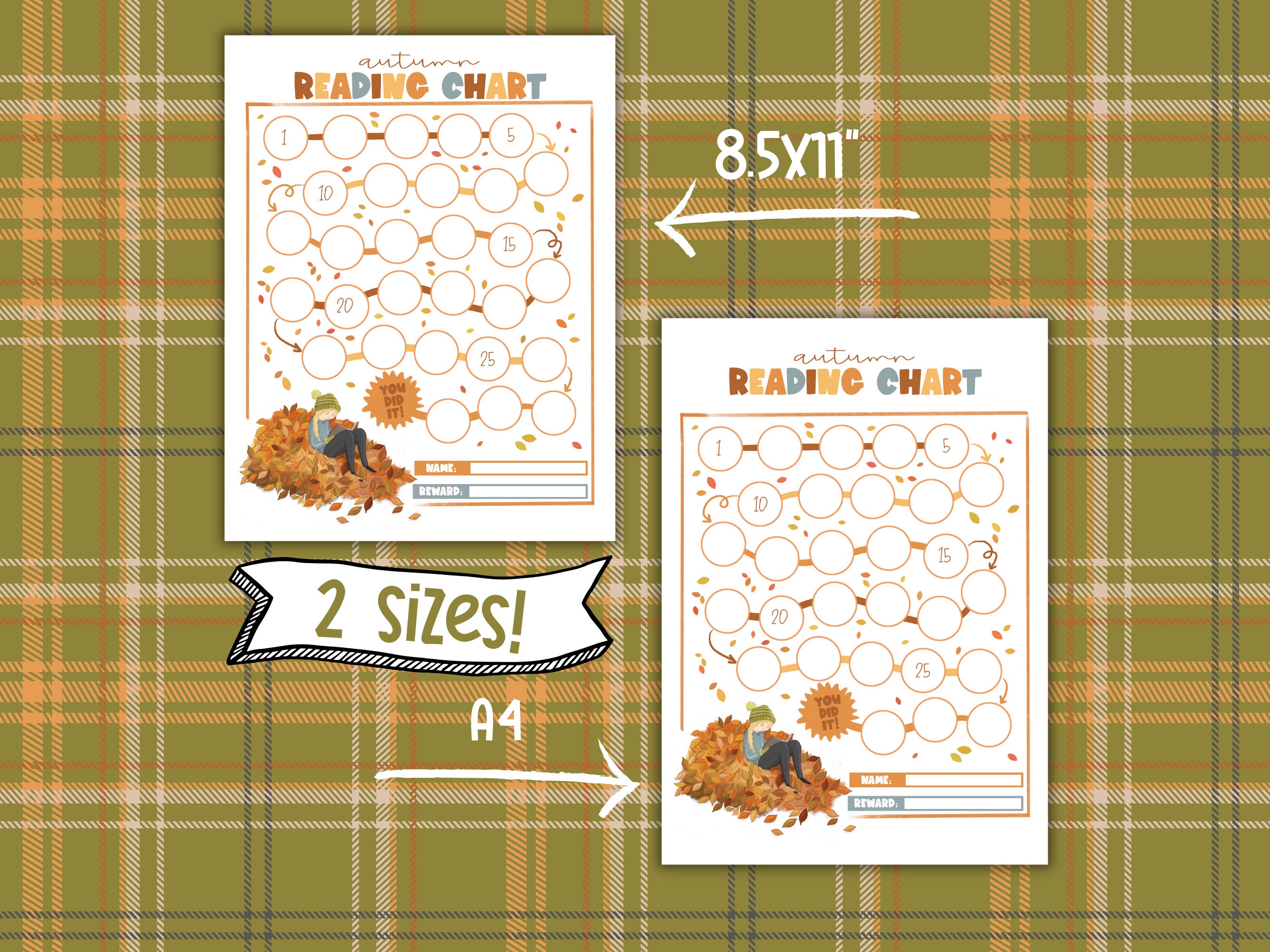 Autumn Kid Reading Chart, Simple Reading Chart for Kids, Illustrated ...