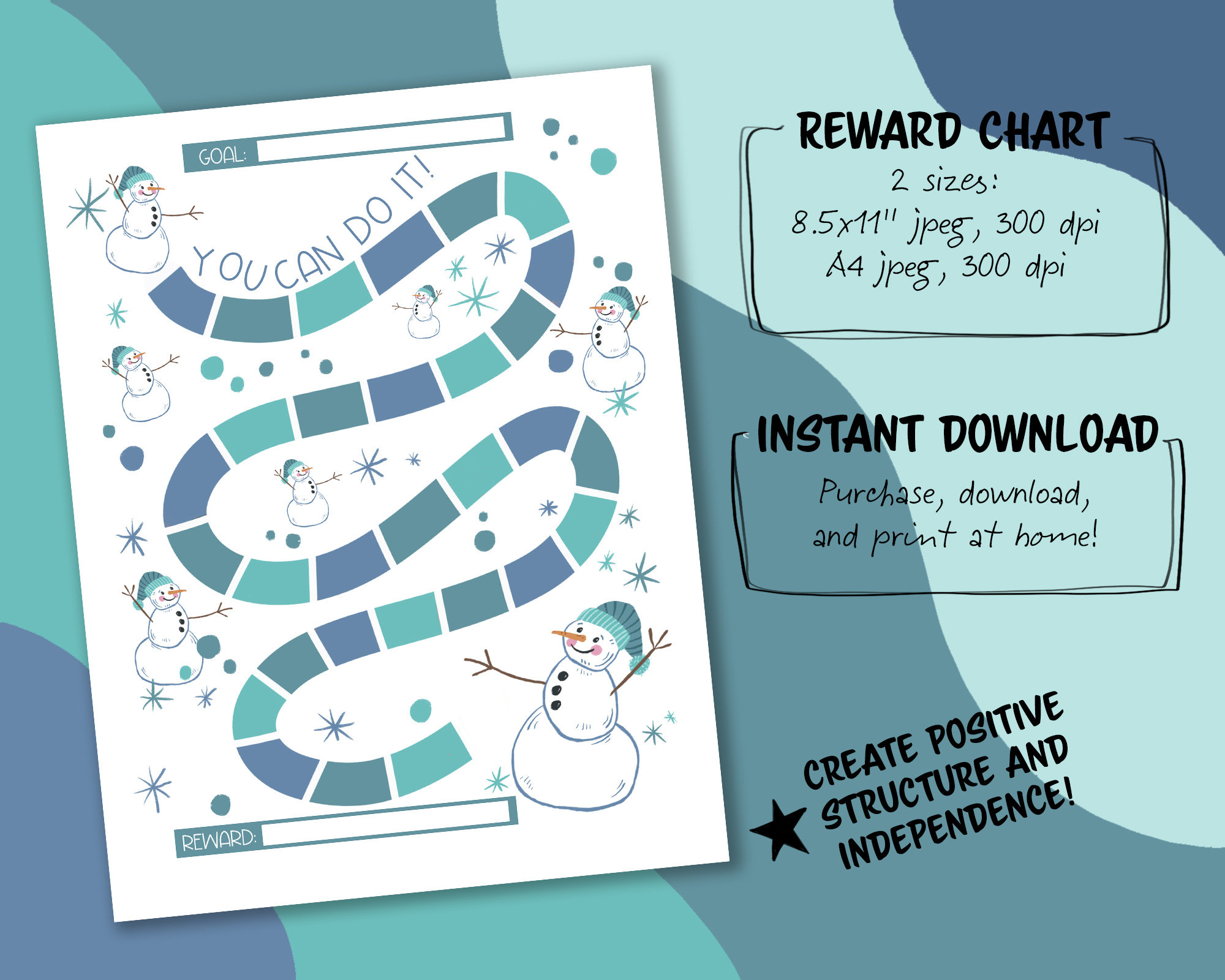 Winter Reward Chart for Kids, Simple Kids Reward Chart - INSTANT ...