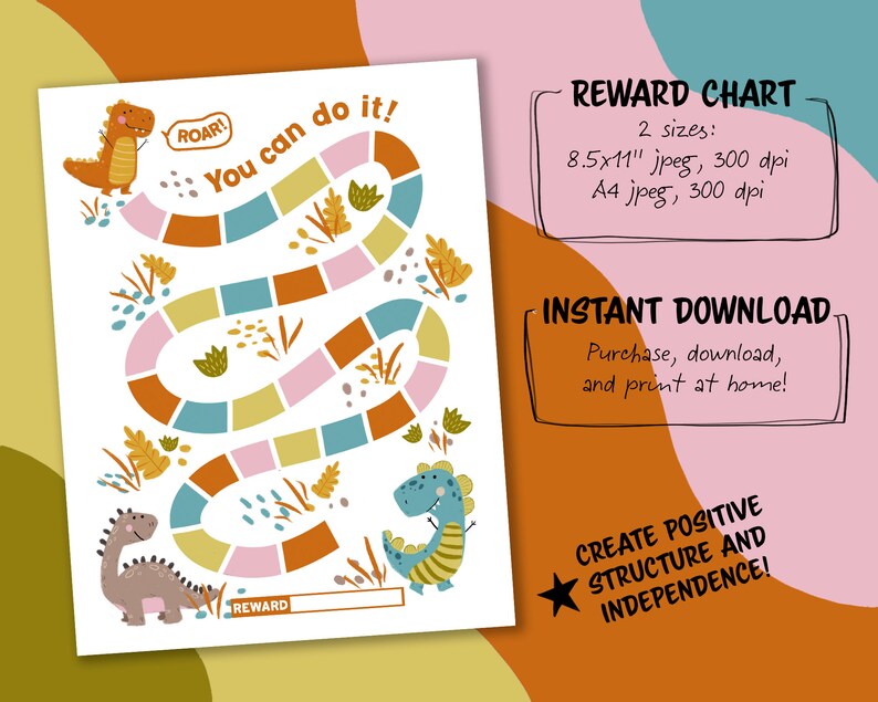Dinosaur Reward Chart for Kids, Simple Kids Reward Chart - INSTANT ...