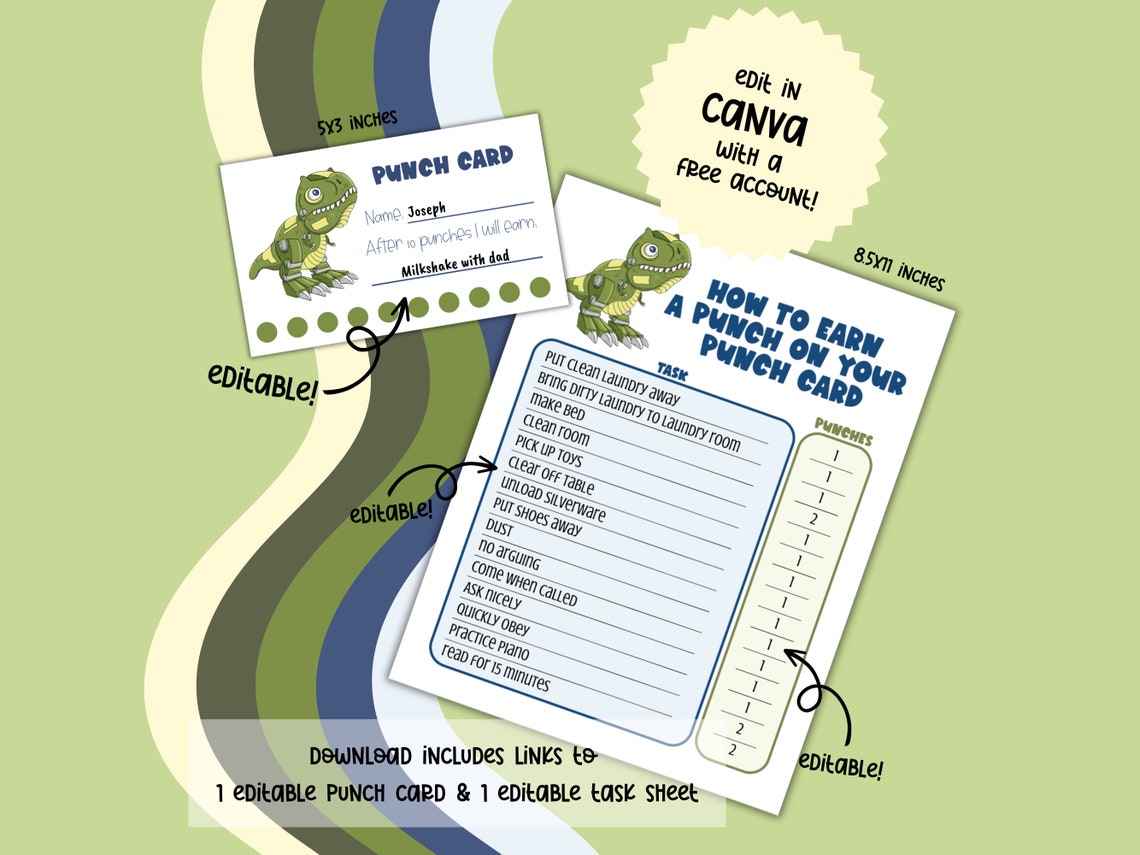 Editable Punch Card for Kids, Printable Punch Card, Printable Reward ...