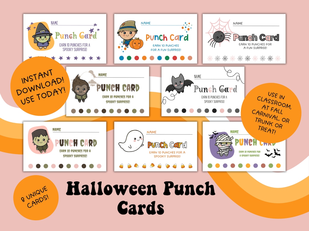 Halloween Punch Cards, Classroom Reward Cards, Trunk or Treat Prize ...