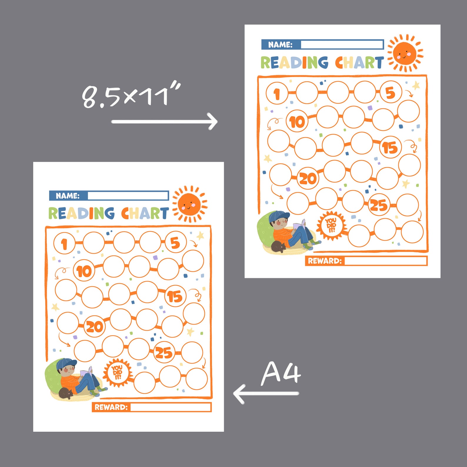 Cute Kid Reading Chart, Simple Reading Chart for Kids, Printable ...