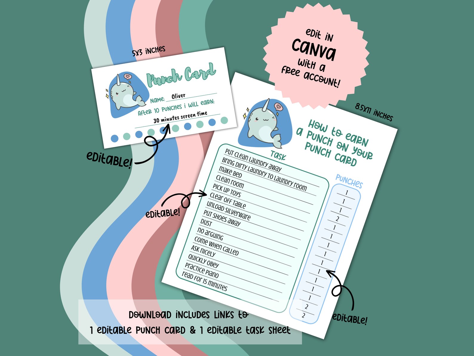 Editable Punch Card for Kids, Printable Punch Card, Printable Reward ...