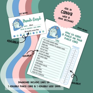 Editable Punch Card for Kids, Printable Punch Card, Printable Reward ...