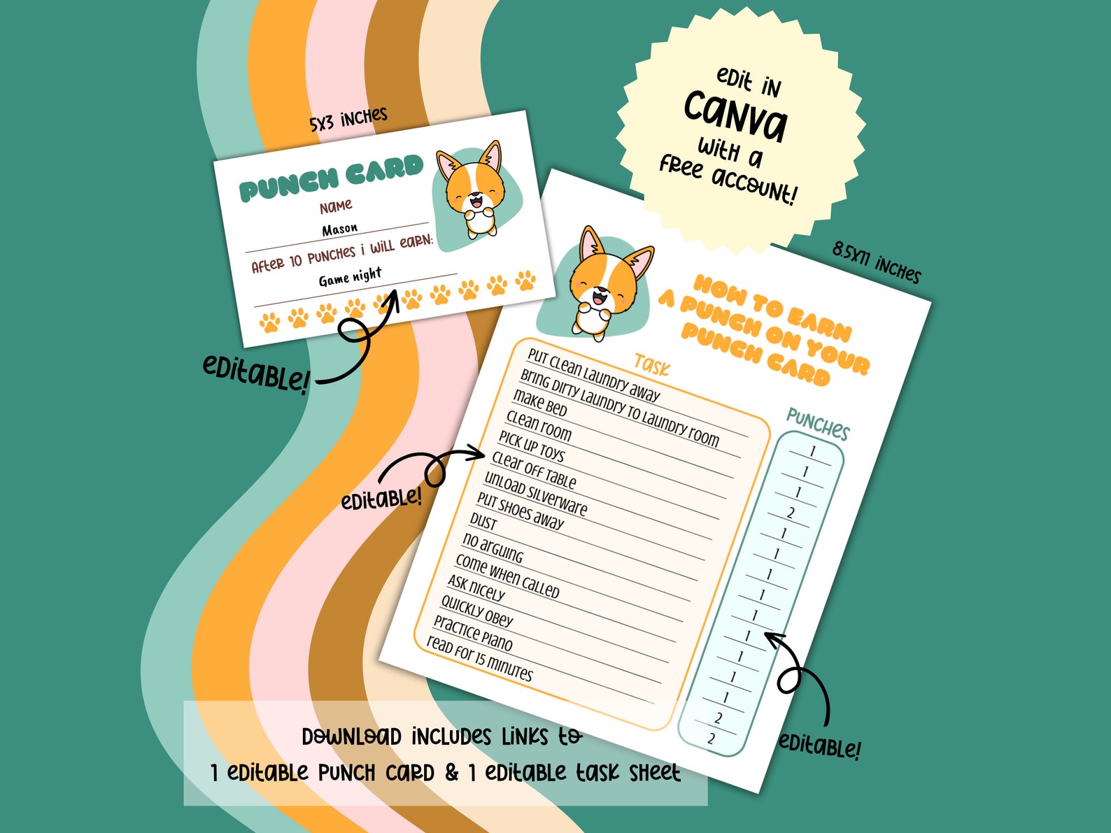 Editable Punch Card for Kids, Printable Punch Card, Printable Reward ...