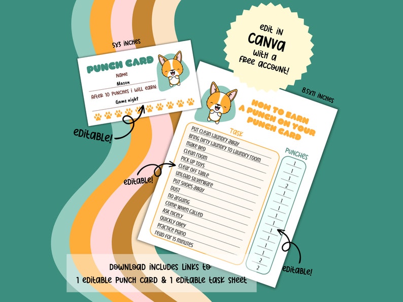 Editable Punch Card for Kids, Printable Punch Card, Printable Reward ...