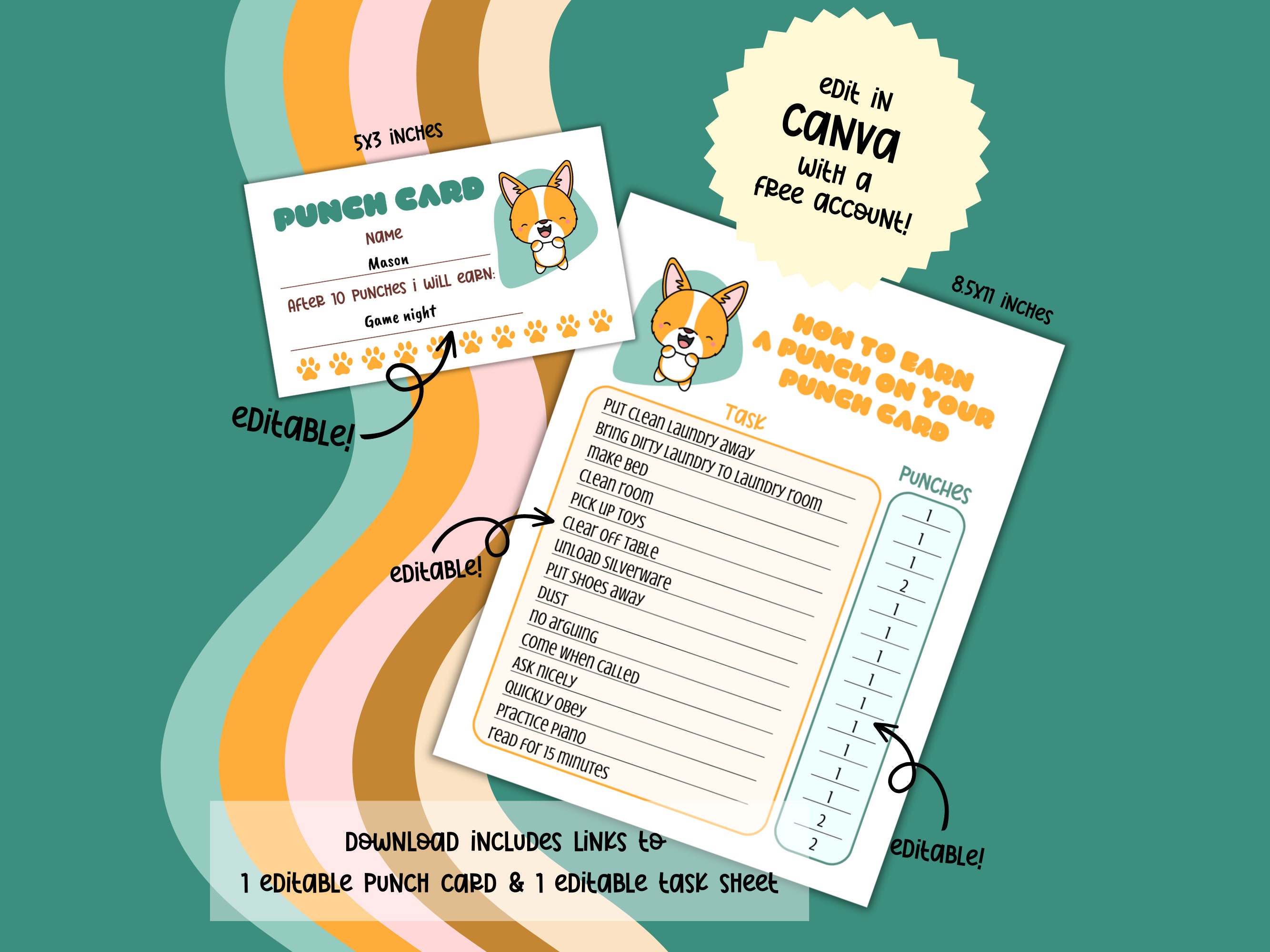 Editable Punch Card for Kids, Printable Punch Card, Printable Reward ...