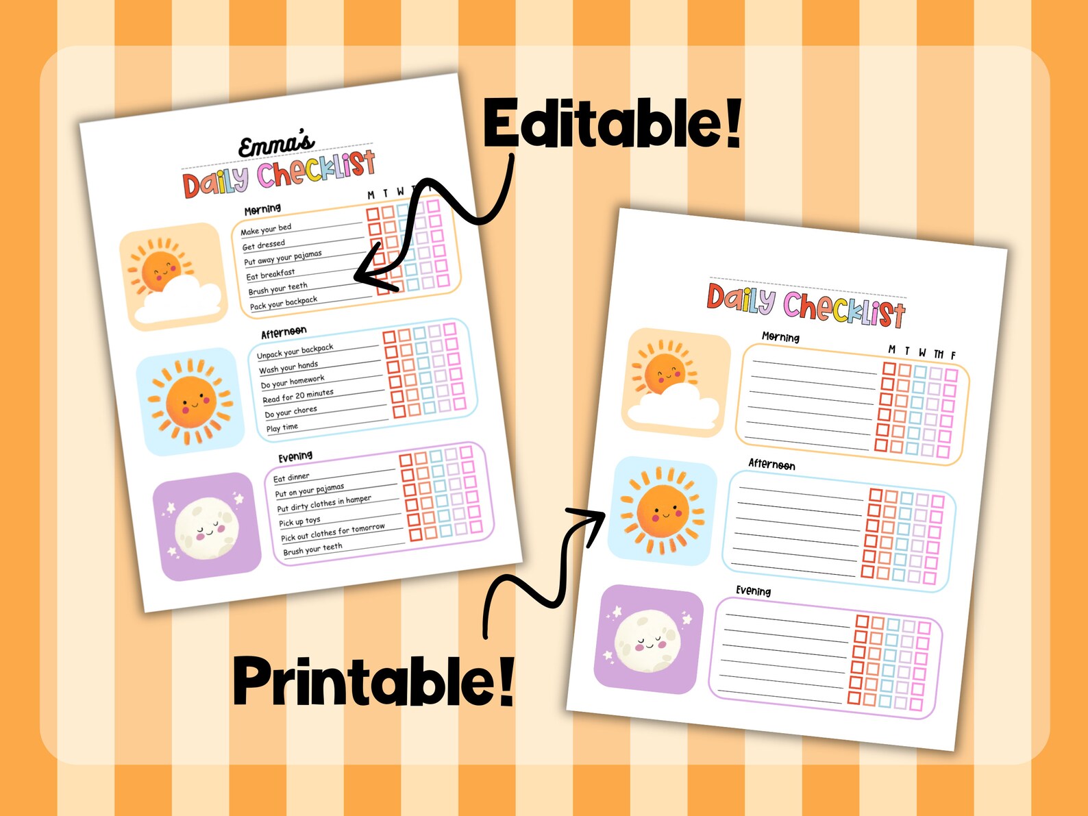 Daily Checklist for Kids, Instant Download, Editable Checklist, Daily ...