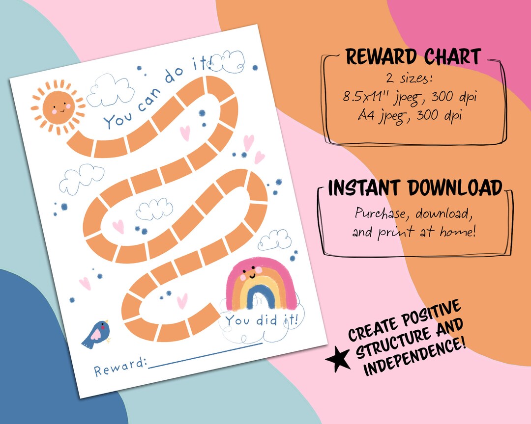 Rainbow Reward Chart for Kids, Simple Kids Reward Chart - INSTANT ...