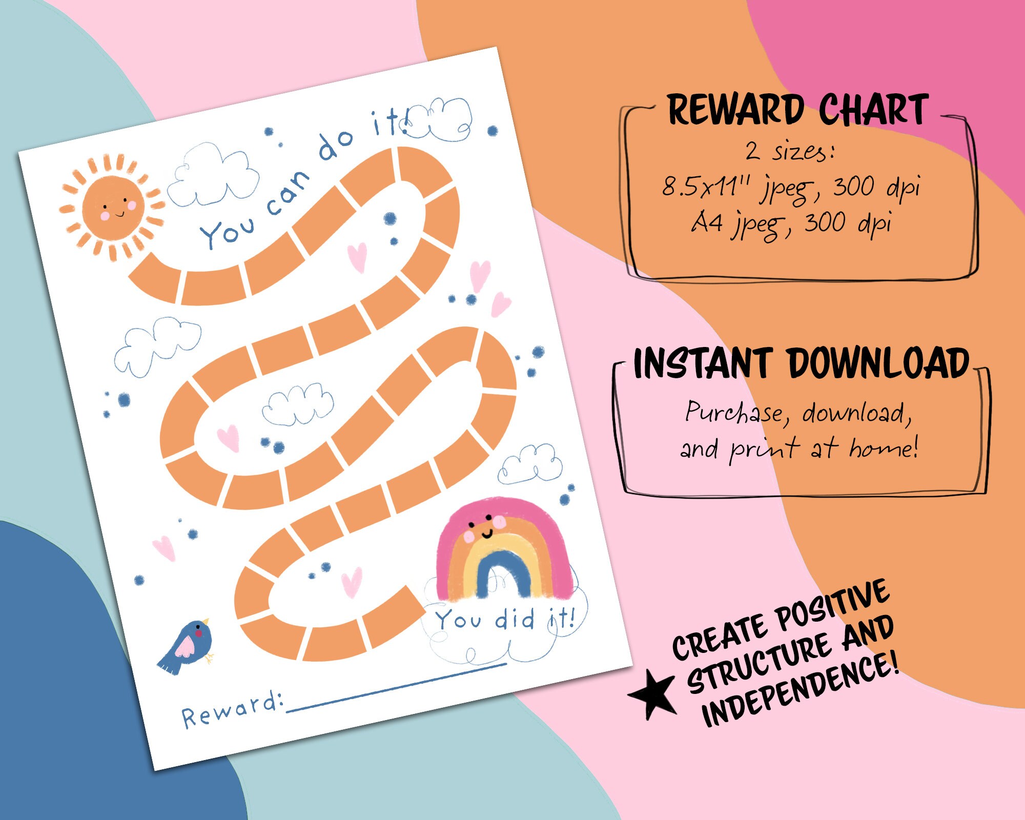 Rainbow Reward Chart for Kids, Simple Kids Reward Chart - INSTANT ...