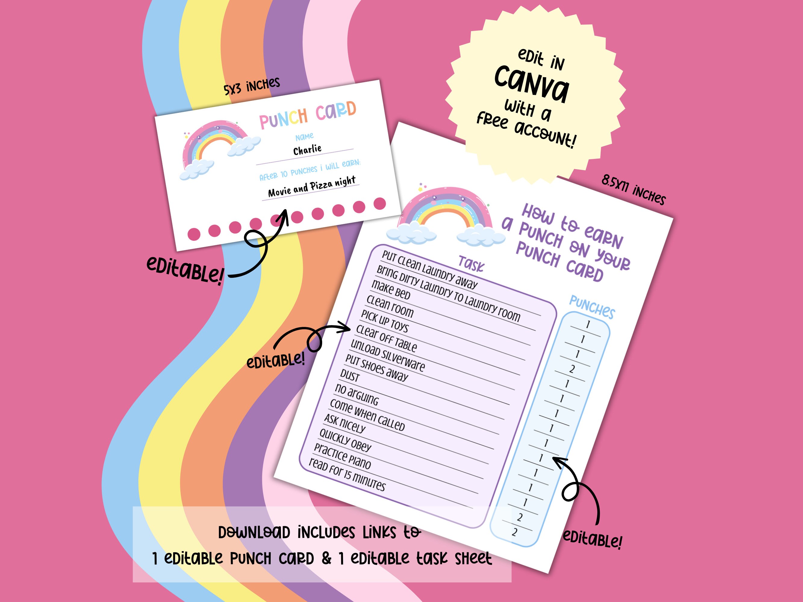 Editable Punch Card for Kids, Printable Punch Card, Printable Reward ...