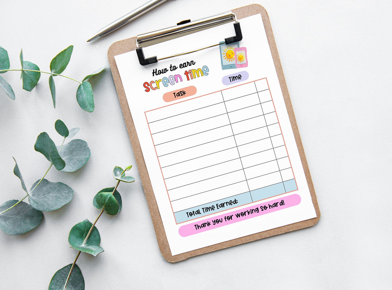 Screen Time Chart for Kids, Instant Download, Editable Screen Time ...