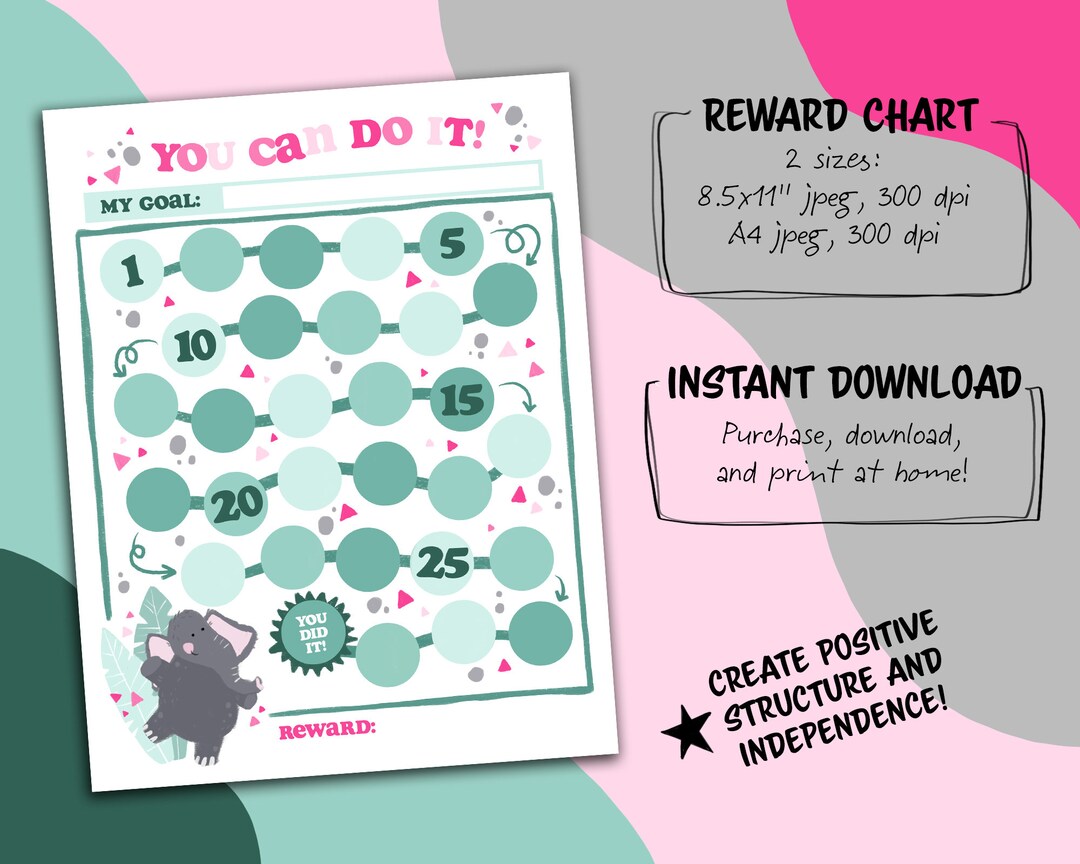 Elephant Reward Chart for Kids Simple Kids Reward Chart Cute - Etsy