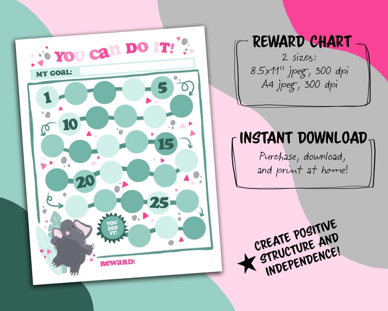 Elephant Reward Chart for Kids, Simple Kids Reward Chart, Cute Animal ...
