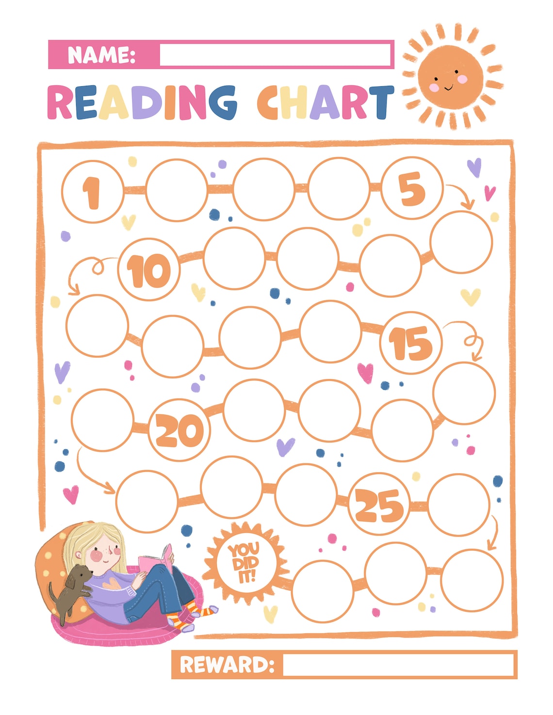 Cute Kid Reading Chart, Simple Reading Chart for Kids, Printable ...