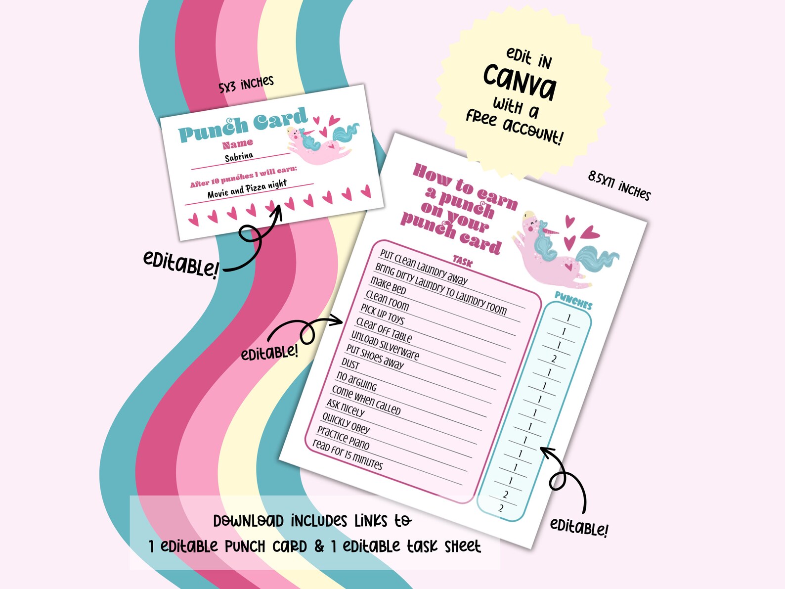 Editable Punch Card for Kids, Printable Punch Card, Printable Reward ...
