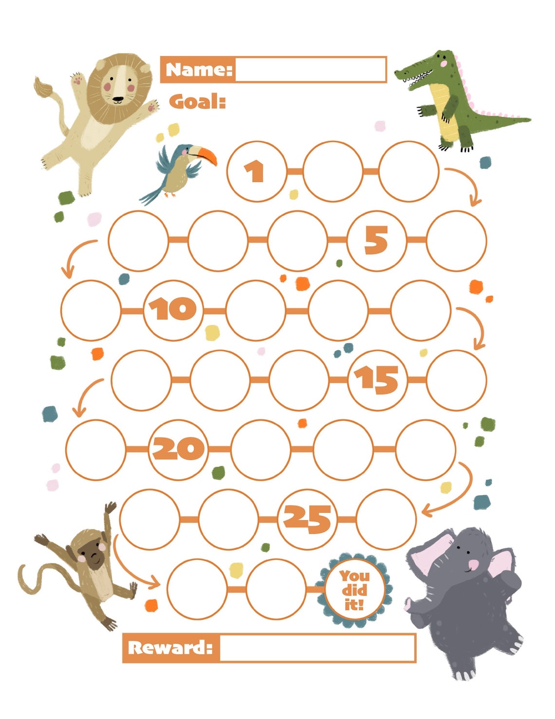 Zoo Animals Reward Chart for Kids Simple Kids Reward Chart - Etsy