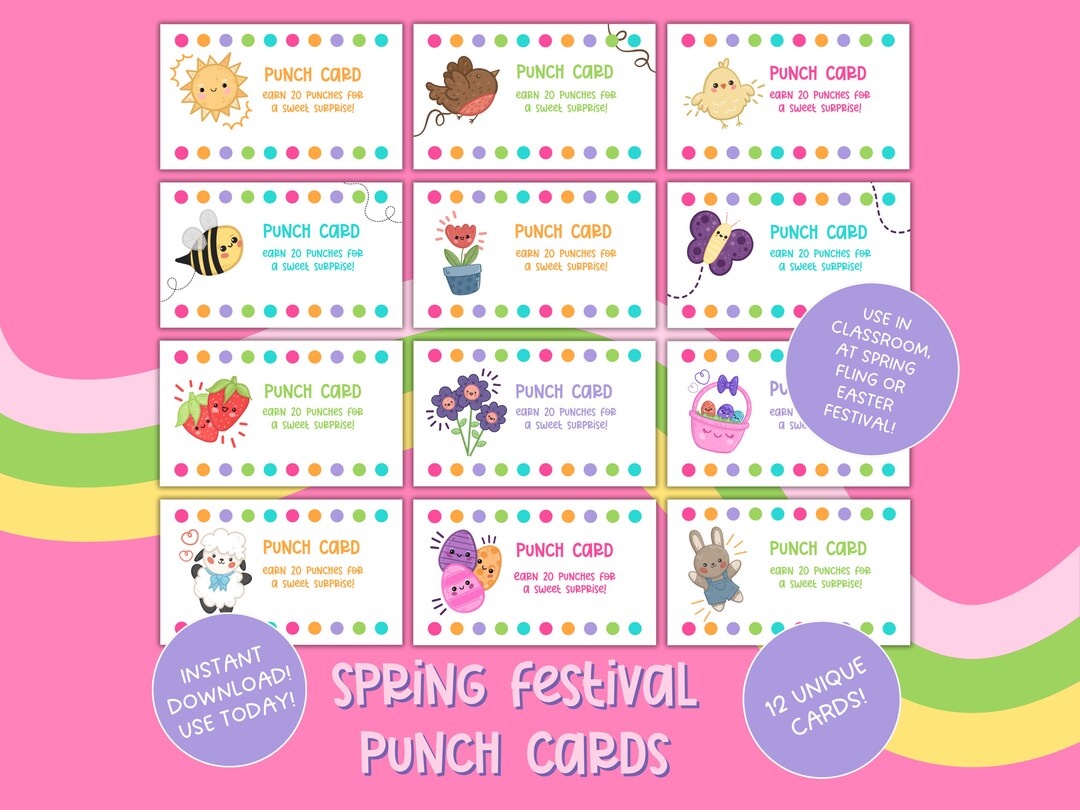 Spring Festival Punch Cards, Spring Fling Punch Cards, Classroom Reward ...