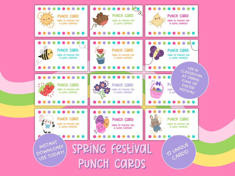 Spring Festival Punch Cards, Spring Fling Punch Cards, Classroom Reward ...