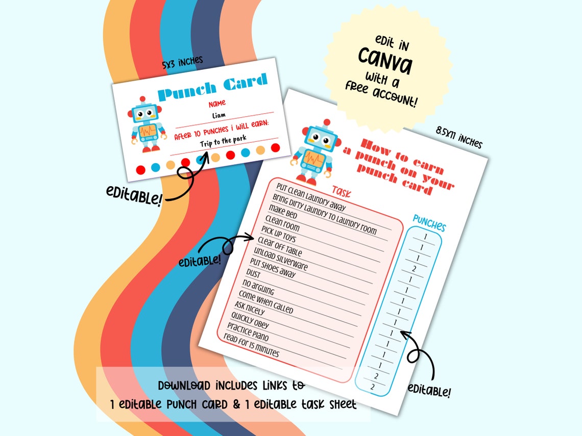Editable Punch Card for Kids, Printable Punch Card, Printable Reward ...