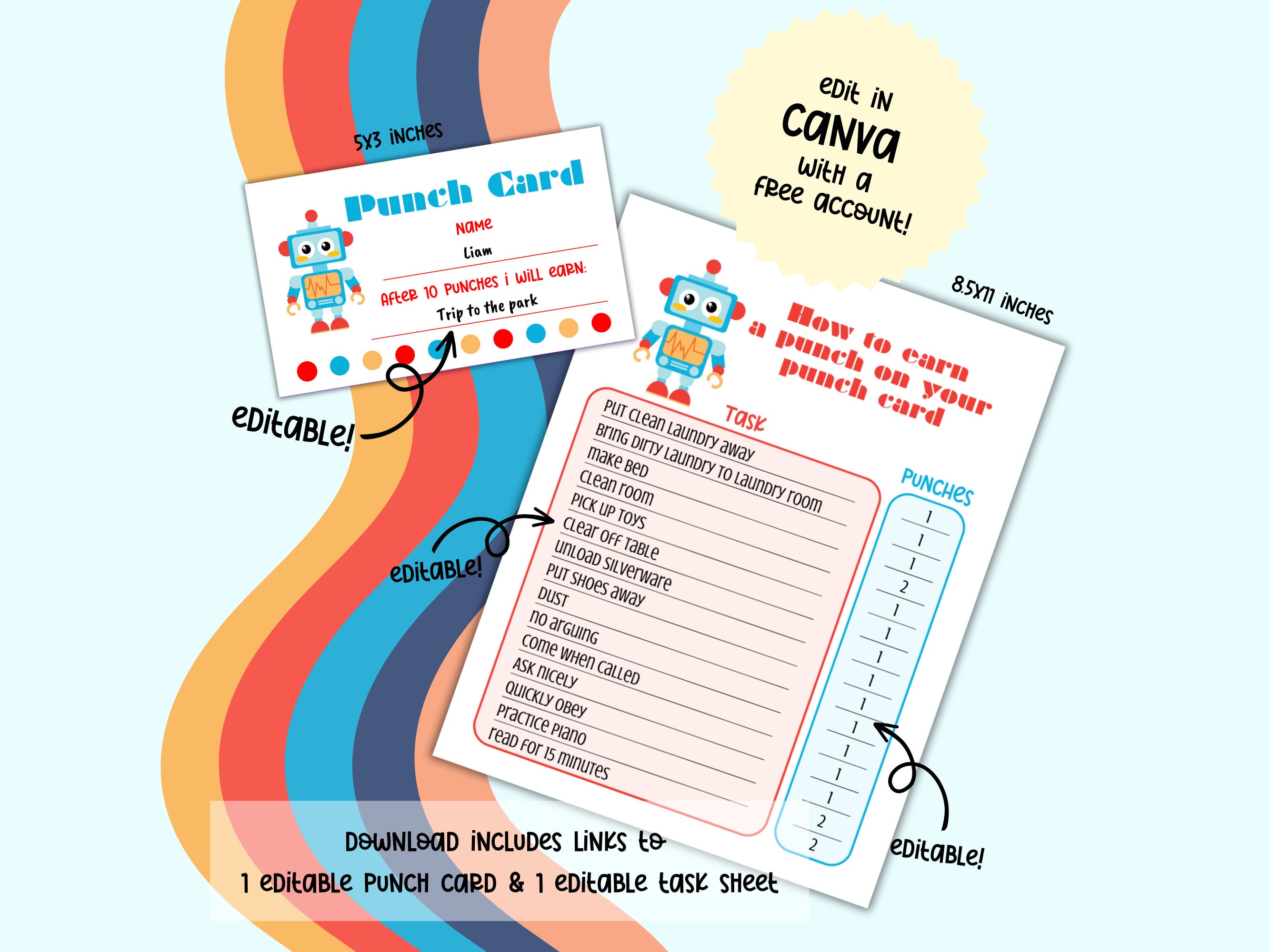 Editable Punch Card for Kids, Printable Punch Card, Printable Reward ...